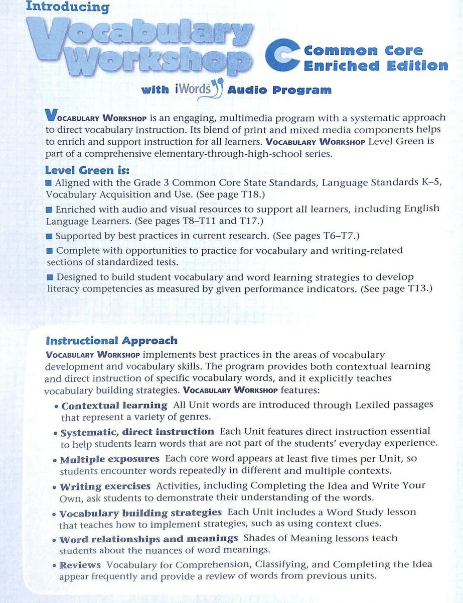 Sadlier Vocabulary Tools for Comprehension Level Green Teacher Manual ...