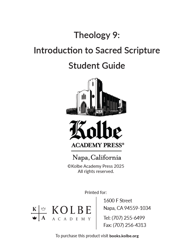 Introduction to Sacred Scripture Student Guide – Kolbe Academy Bookstore
